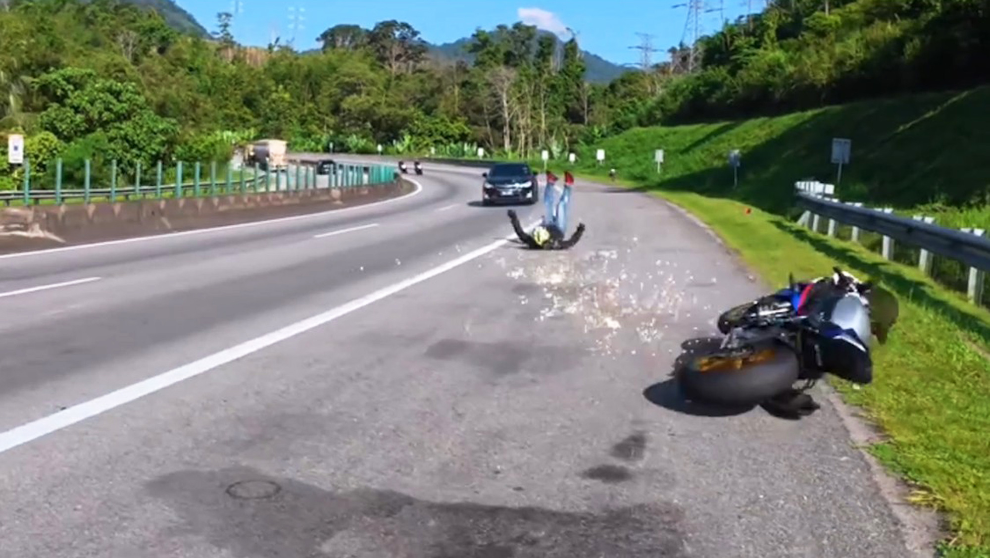 TIGHT FIT - Bikers Fall Off One After The Other On Steep Bend