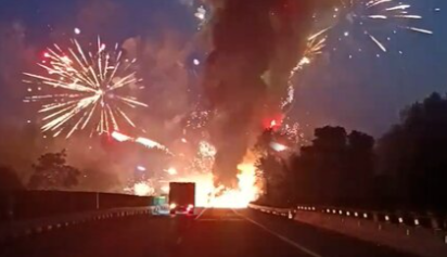 LIGHT CARGO - Lorry Packed With Fireworks Explodes Into Flames After ...